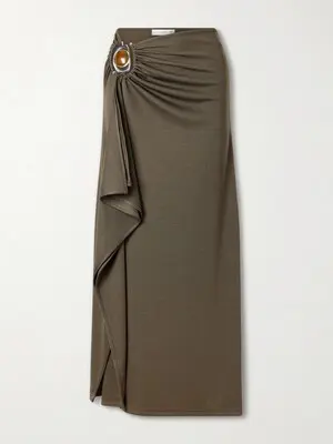 Christopher Esber Occhio Embellished Ribbed-jersey Maxi Skirt - Brown