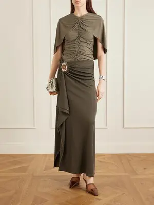 Christopher Esber Occhio Embellished Ribbed-jersey Maxi Skirt - Brown