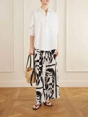 Max Mara Printed Silk Crepe De Chine Wide-leg Pants - Black