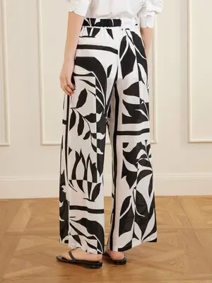 Max Mara Printed Silk Crepe De Chine Wide-leg Pants - Black