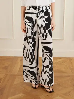 Max Mara Printed Silk Crepe De Chine Wide-leg Pants - Black
