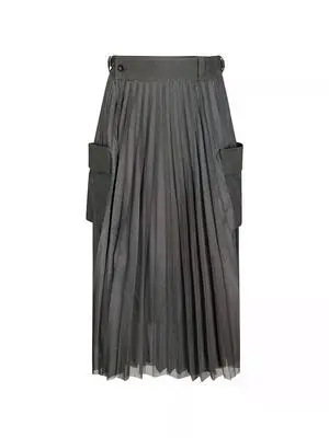 Sacai Glen Pleated Checked Midi Skirt