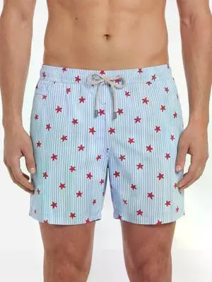 MC2 SAINT BARTH Starfish-print Striped Swim Shorts - Blue