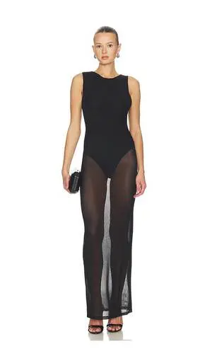 Women's Mesh Overlay Maxi Dresses