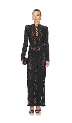 Superdown Lace Maxi Dress With Front Lace-up Detail