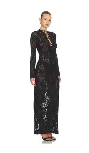 Superdown Lace Maxi Dress With Front Lace-up Detail