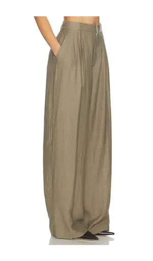 MOTHER OF ALL Hedi Mid-waist Tailored Linen Pant - Olive