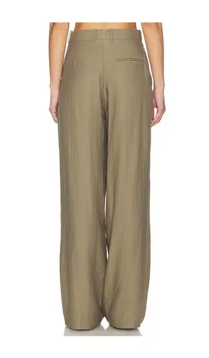 MOTHER OF ALL Hedi Mid-waist Tailored Linen Pant - Olive