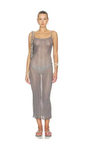 LOVERS AND FRIENDS Oliviyah Wavy Knit Midi Dress - Metallic Silver