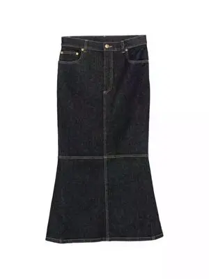 Moschino Flared Denim Midi Skirt With Heart Embroidery