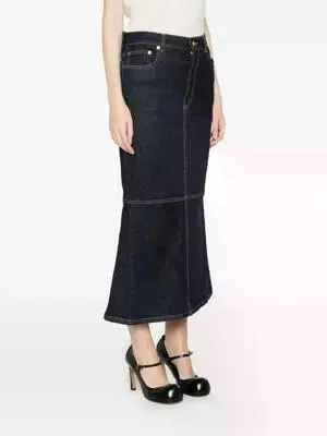Moschino Flared Denim Midi Skirt With Heart Embroidery