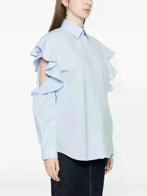 Moschino Ruffled Cold-shoulder Shirt - Blue
