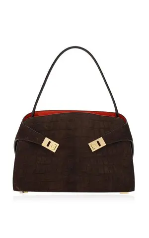 FERRAGAMO Hug Soft Alligator-embossed Suede Shoulder Bag