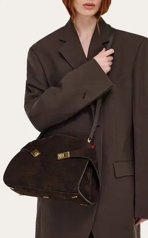 FERRAGAMO Hug Soft Alligator-embossed Suede Shoulder Bag