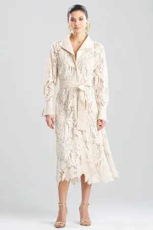 Natori Crochet Lace Cotton Button Down Shirtdress