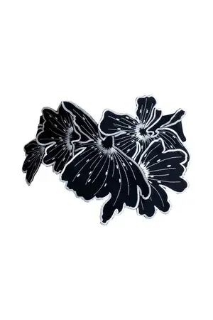 Natori Cotton Chino Floral Embroidered Obi Belt - Black