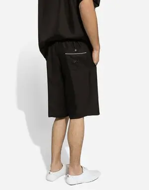 Dolce & Gabbana Silk Twill Jogging Shorts With Embroidery