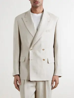 KAPTAIN SUNSHINE Double-breasted Linen And Silk-blend Jacket