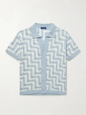 Frescobol Carioca Pinto Crocheted Cotton Shirt - Blue