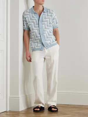 Frescobol Carioca Pinto Crocheted Cotton Shirt - Blue