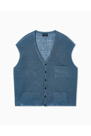 Giorgio Armani Single-breasted Linen Waistcoat - Blue