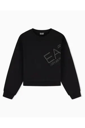 EA7 Logo Series Cotton Jersey Sweatshirt - Black