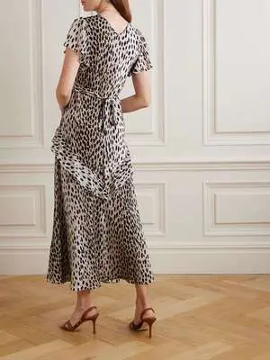 Rixo Evie Ruffled Leopard-print Silk-chiffon Midi Dress - Leopard Print