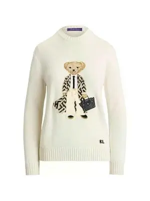 Ralph Lauren Appliqué Bear Motif Crew Neck Sweater