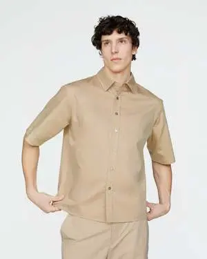 ATM Anthony Thomas Melillo Cotton Poplin Short Sleeve Button Down Shirt - Macadamia