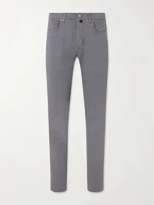 SLOWEAR Slim-fit Stretch Cotton-blend Gabardine Trousers - Gray