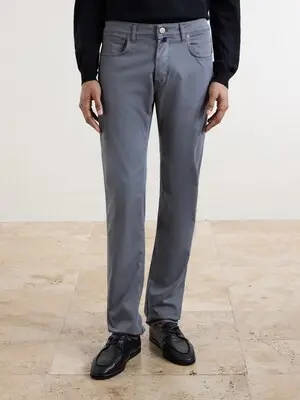 SLOWEAR Slim-fit Stretch Cotton-blend Gabardine Trousers - Gray