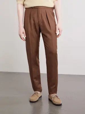 SLOWEAR Tapered Pleated Wool And Linen-blend Trousers
