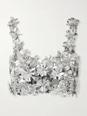Rabanne Cropped Embellished Chainmail Top - Silver