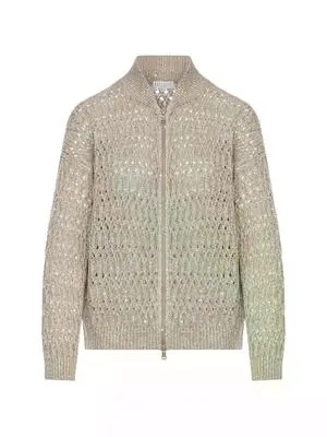 Brunello Cucinelli Dazzling Braids Zip-up Linen Cardigan