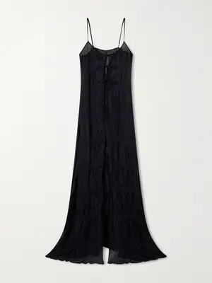 Kiki De Montparnasse Smocked Silk-blend Maxi Dress - Black