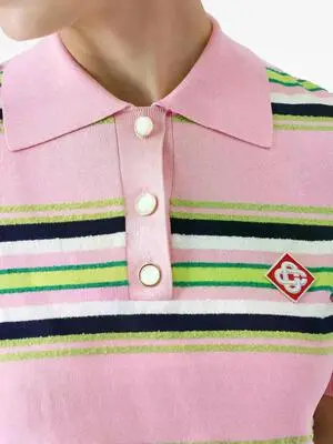Casablanca Striped Logo Patch Polo Shirt - Pink