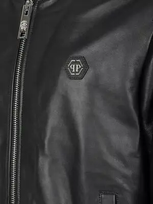 Philipp Plein Leather Bomber Jacket - Black