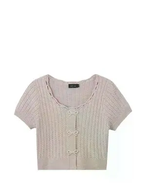 TOUT A COUP Bow Appliqué Knitted Top - Pink