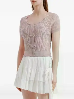 TOUT A COUP Bow Appliqué Knitted Top - Pink