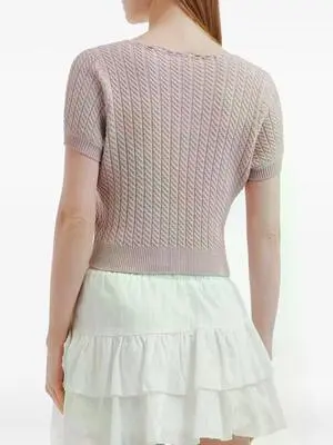 TOUT A COUP Bow Appliqué Knitted Top - Pink
