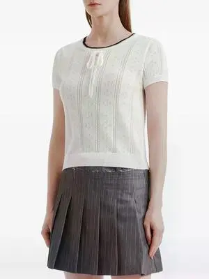 TOUT A COUP Patterned Tie Neck Sweater - Neutrals