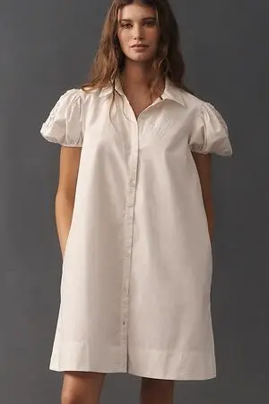 Maeve Embroidered Puff-sleeve Mini Shirt Dress