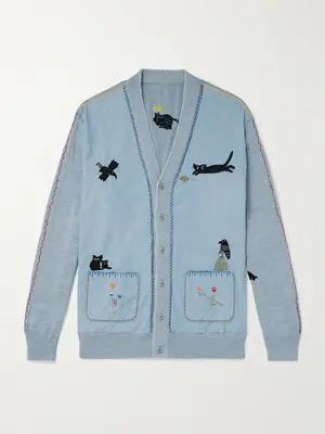 Kapital Embroidered Chambray And Cotton Cardigan