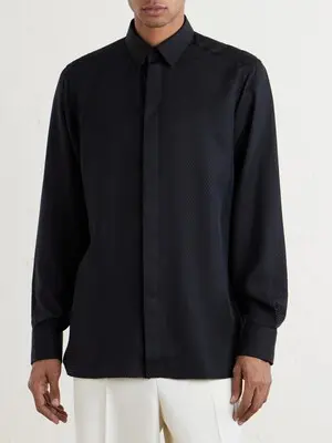 TOM FORD Perforated Silk-twill Shirt - Black