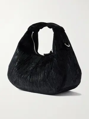 GANNI Mini Velvet-moire Shoulder Bag - Black