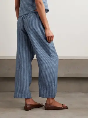 DEIJI STUDIOS Ease Striped Organic Linen Pants - Blue