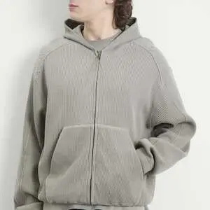 ROA Bee Sun Faded Organic Waffle Zip Up Hoodie - Grey