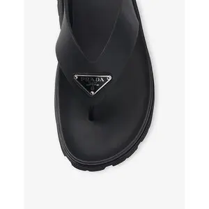 Prada Triangle-logo Rubber Thong Sandals - Black