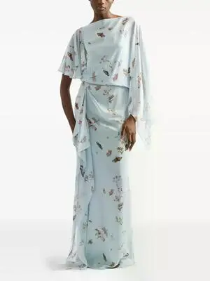 Erdem Floral Print Draped Gown