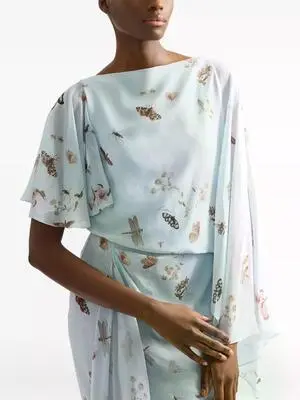 Erdem Floral Print Draped Gown